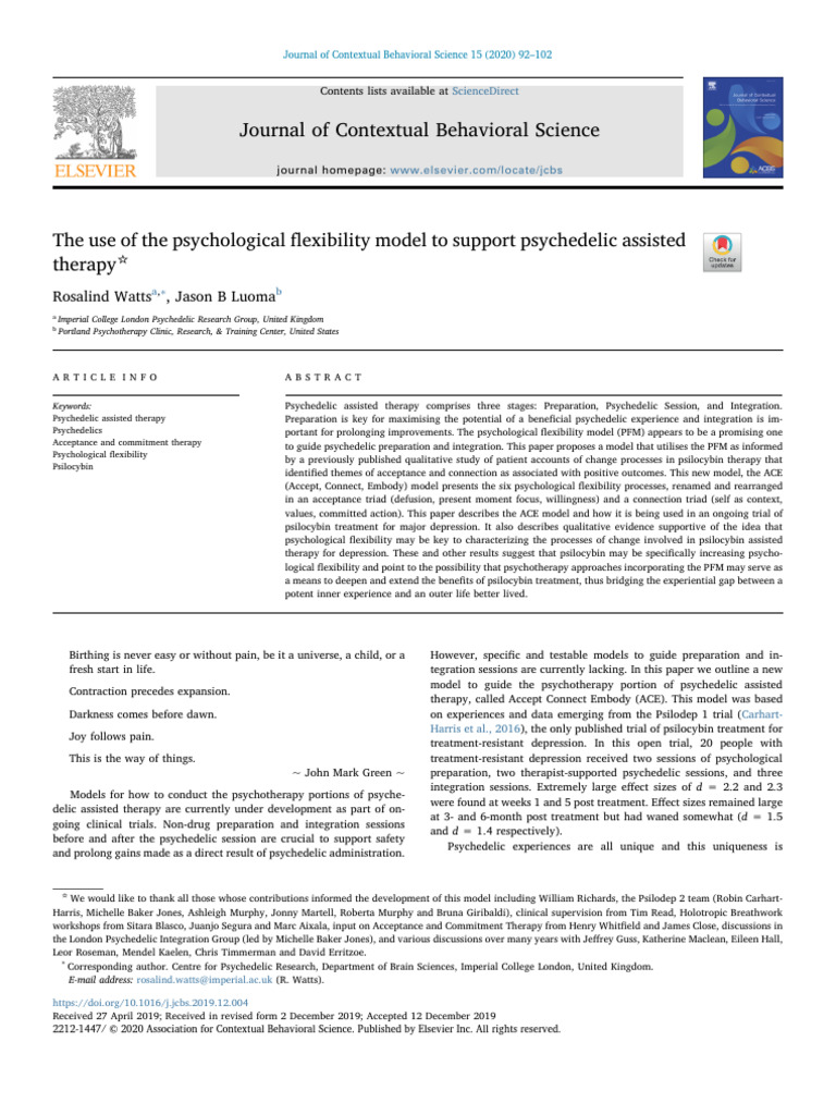 The Use of The Psychological Flexibility Model To Support Psychedelic ...