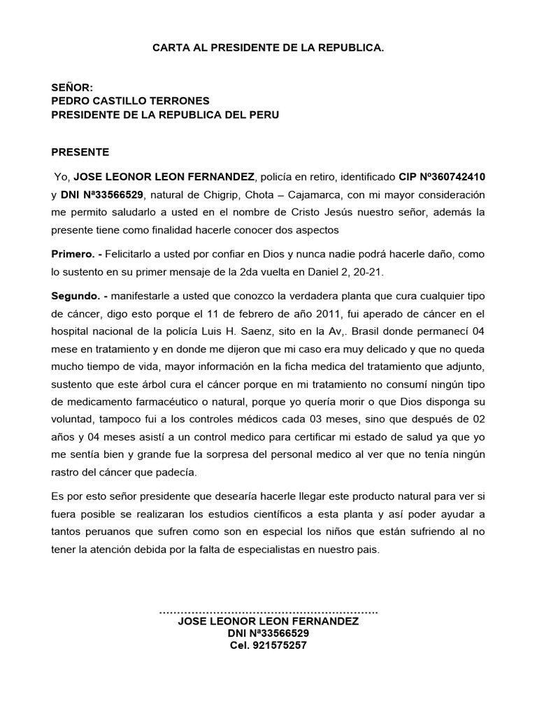 Carta Al Presidente de La Republica | PDF