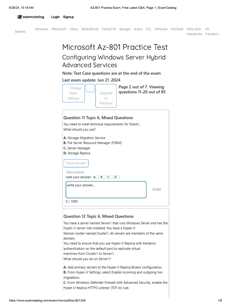 AZ-801 Practice Exam, Free Latest Q&A, Page 1 - ExamCatalog | PDF ...