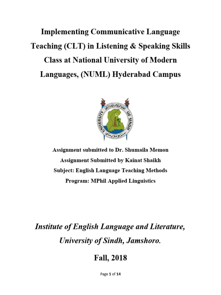 Implementing CLT in Listening & Speaking Class - MPHIL | PDF | Human Communication | Cognition