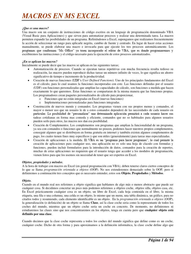 Macros Con MS EXCEL | PDF | Microsoft Excel | Objeto (informática)