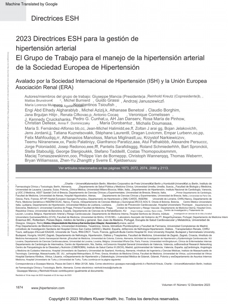2023 Esh Guidelines For The Management of Arterial - ESPAÑOL | PDF | Insuficiencia cardíaca ...