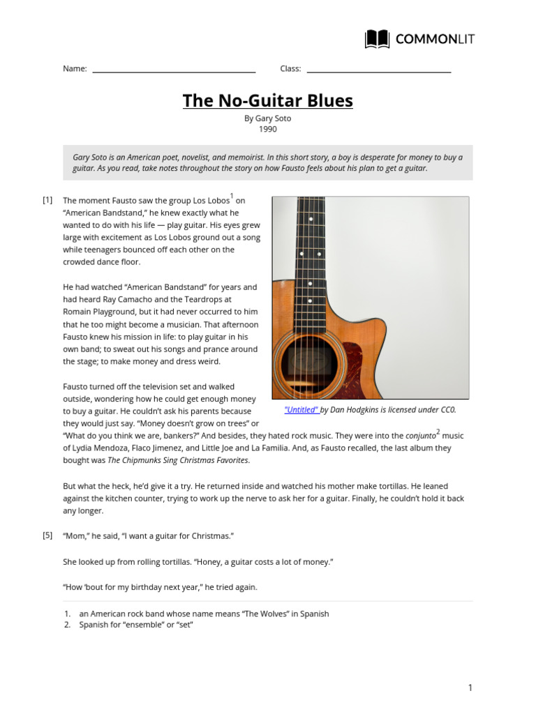 The No Guitar Blues by Gary Soto | PDF