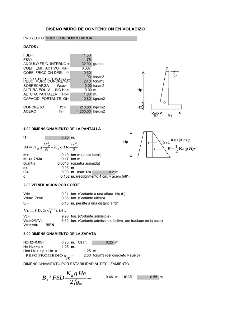 Diseño Muro de Contencion-H 1.0M | PDF