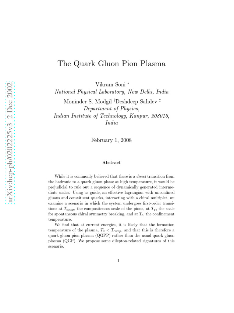 The Quark Gluon Pion Plasma | PDF | Quark | Quantum Chromodynamics