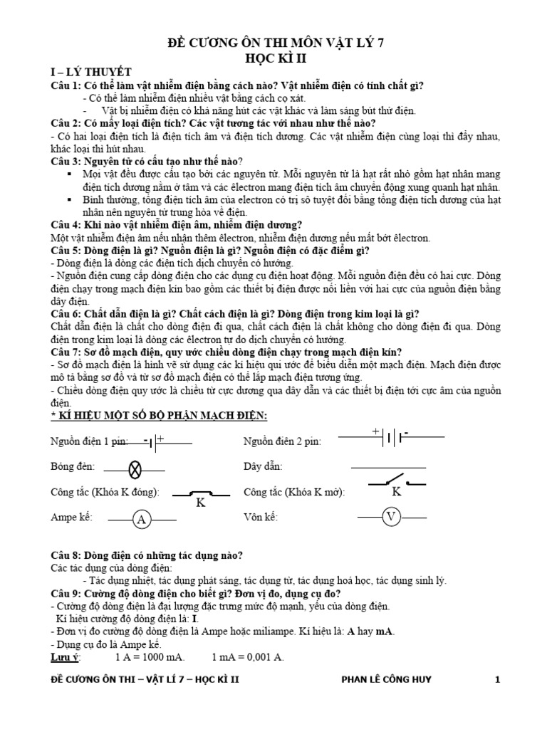 De Cuong On Tap Vat Li 7 | PDF