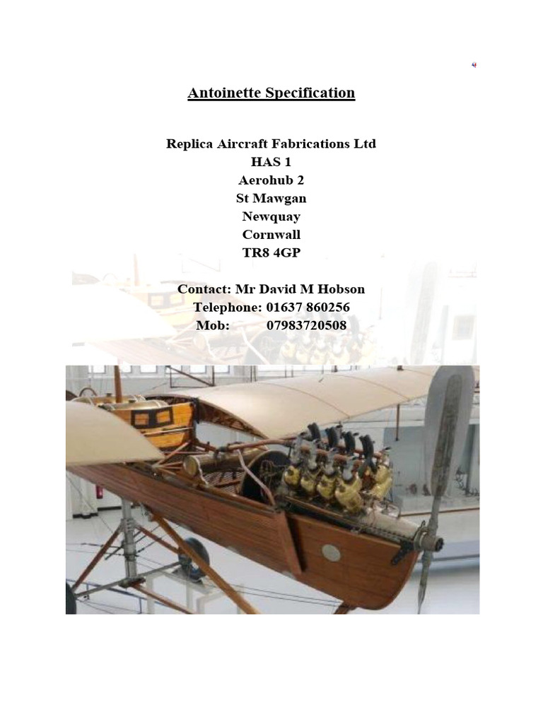 Antoinette Spec | PDF | Spar (Aeronautics) | Aircraft
