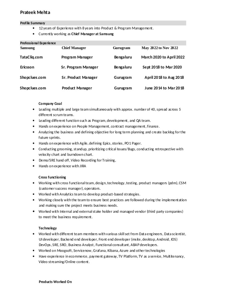 Prateek Mehta_12.5 years.docx | Download Free PDF | Customer Relationship Management | Scrum ...