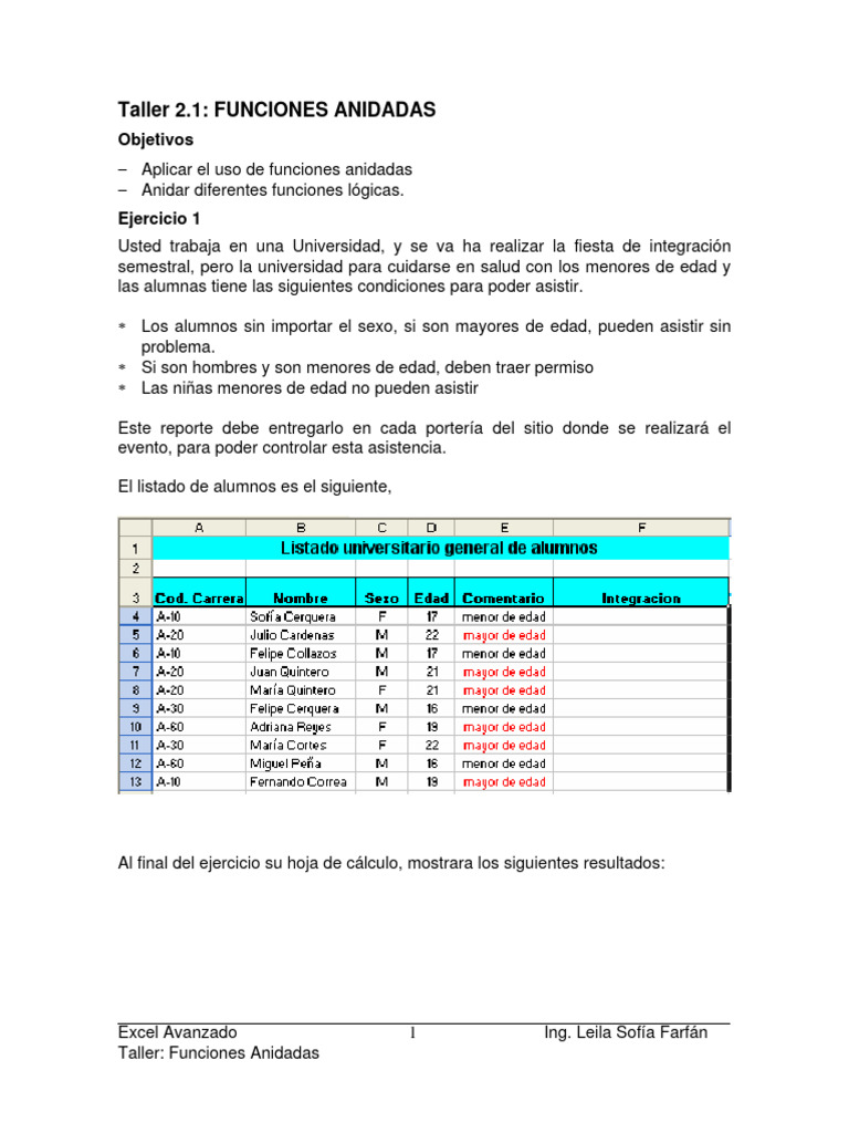 Taller 2.1 Funciones Anidadas | PDF