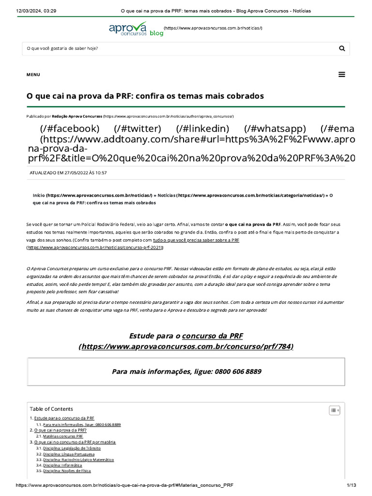O Que Cai Na Prova Da Prf Temas Mais Cobrados Blog Aprova Concursos