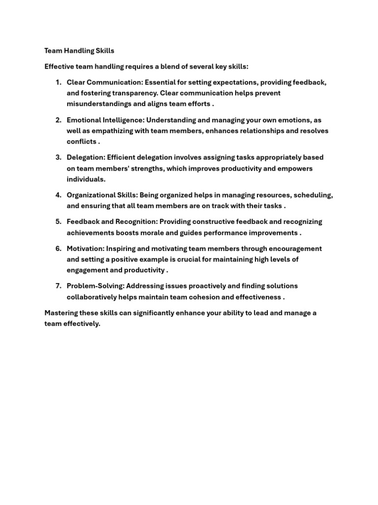 Team Handling Skills | PDF | Career & Growth