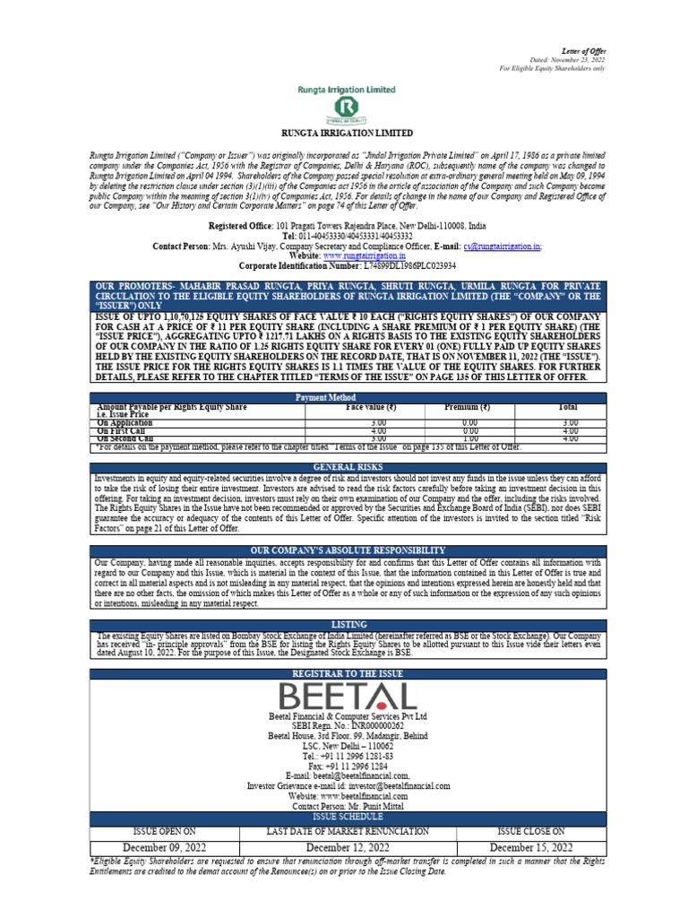 Letter of Offer - 051220221228 | PDF | Stocks | Investing