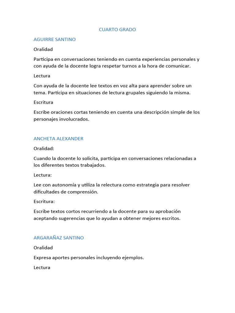 Cuarto Grado Lengua. | PDF | Escritura | Comunicación humana
