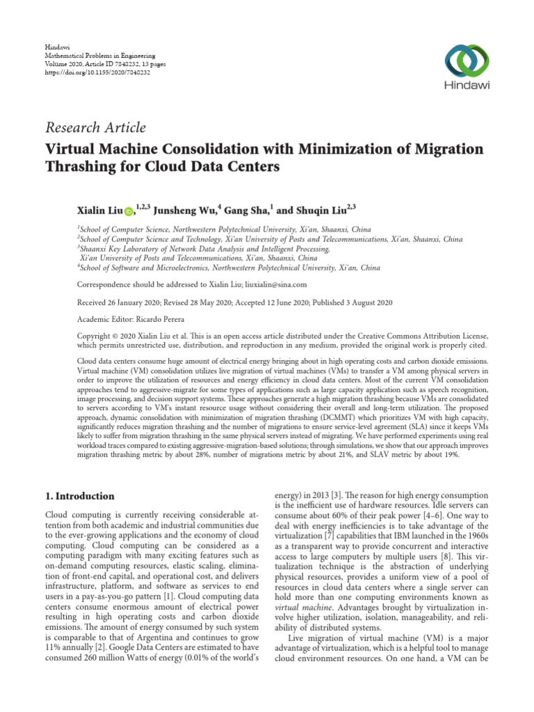 Virtual Machine Consolidation With Minimization of | PDF | Cloud Computing | Virtual Machine