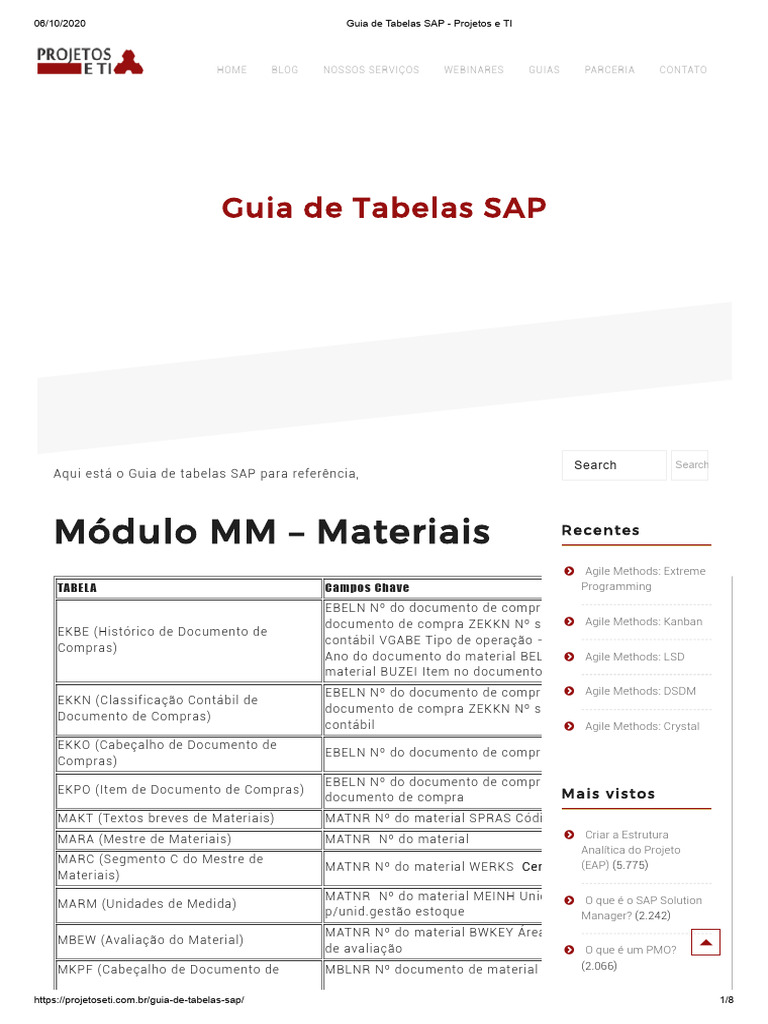 Guia de Tabelas SAP - Projetos e TI | PDF | Contabilidade | Business