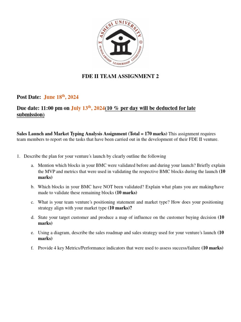 FDE II Sales Launch and Market Typing - Team Assignment 2 2024 | PDF | Negotiation | Marketing