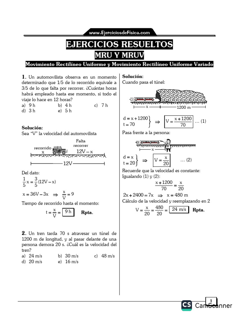 MRU y MRUV Ejercicios Resueltos | PDF | Metrología | Cantidad