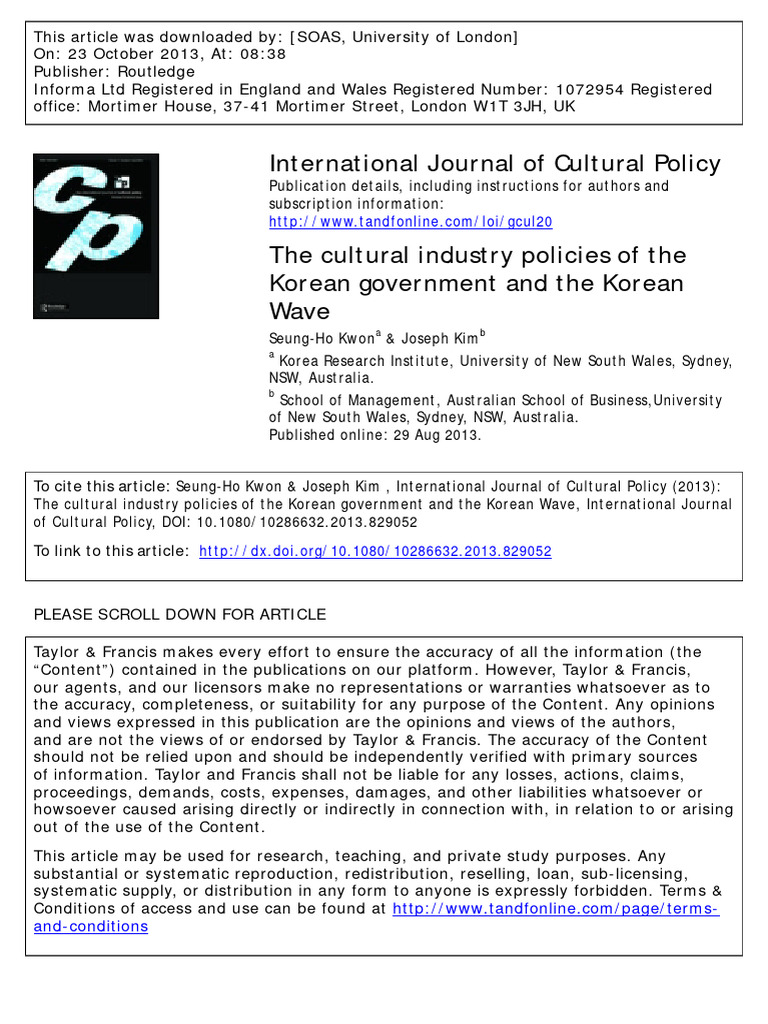 Korean Cultural Policy | PDF | South Korea | World Politics