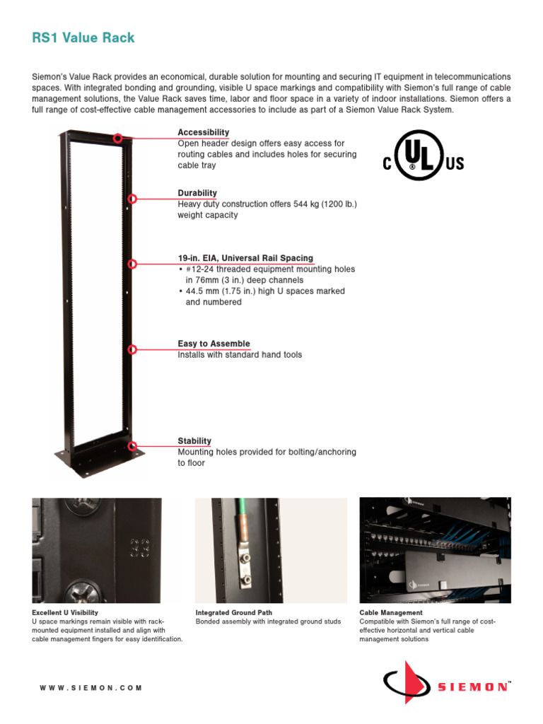 Siemon RS1 Value Rack Features | PDF | Manufactured Goods | Equipment
