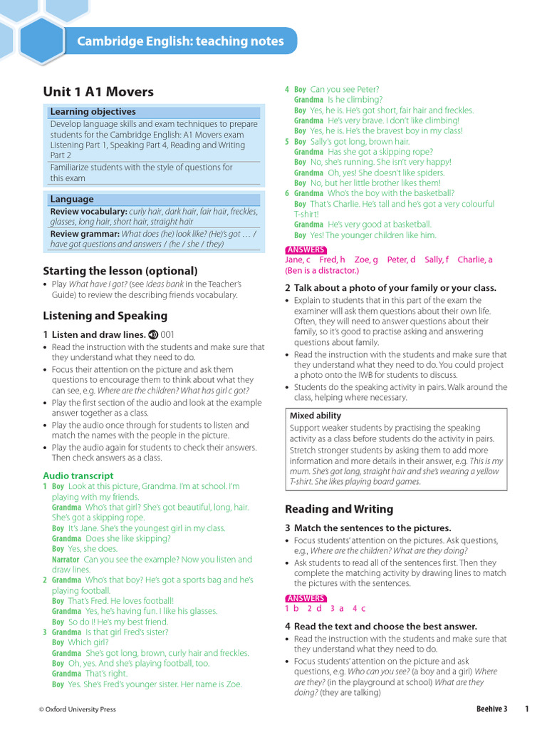 Beehive3 Cambridge Young Learners Teachers Notes | PDF | Vocabulary ...