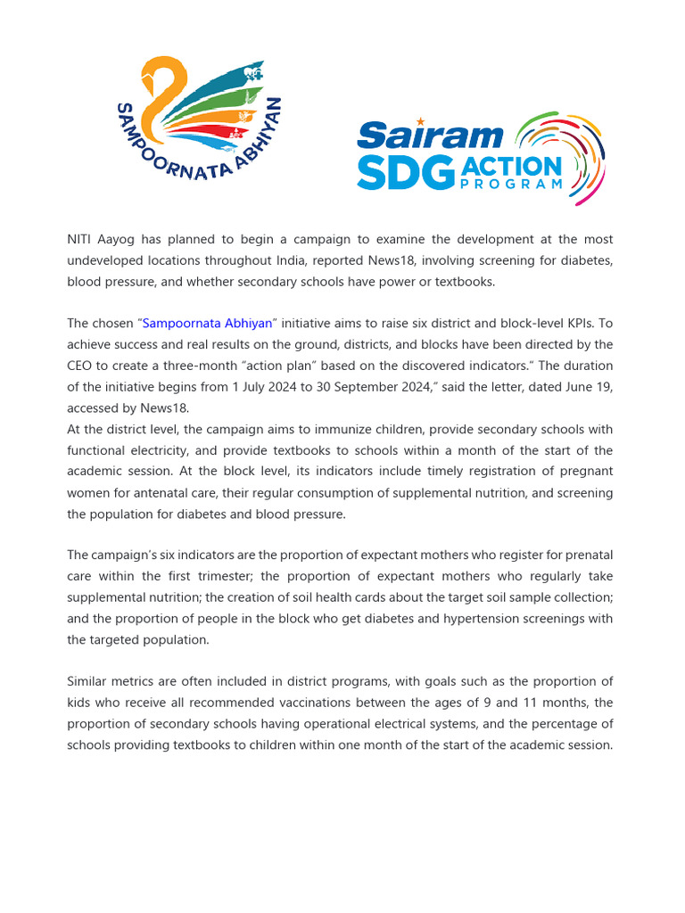 Sairam SDG Action Program | PDF | Pregnancy | Health Sciences
