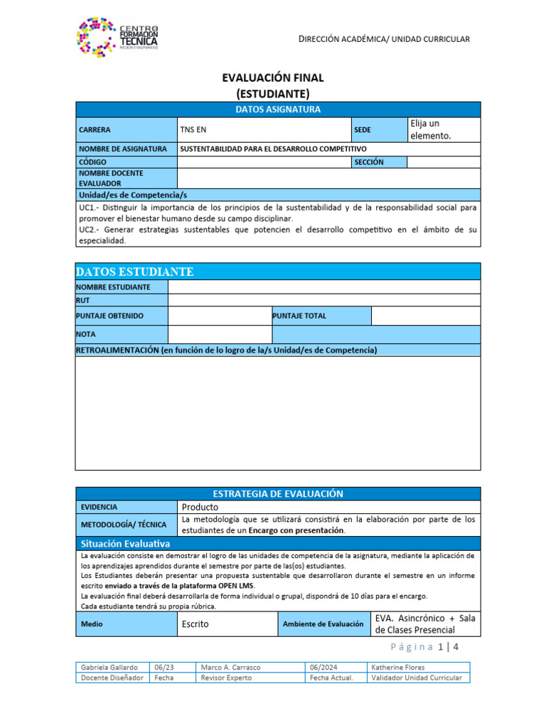 XXXX - EF - Sustent y D° Comp - VF - 2024 - (Estudiante) PO | PDF | Evaluación