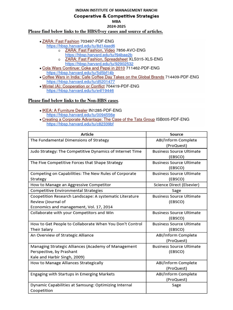 Cooperative & Competitive Strategies: Please Find Below Links To The ...