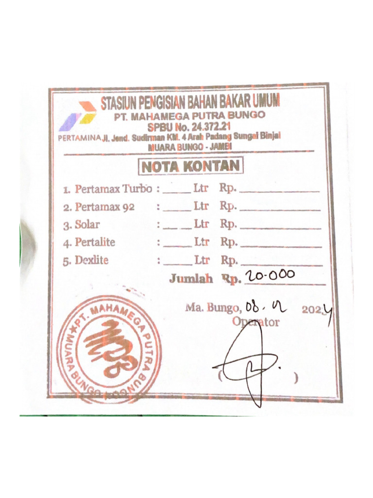 NOTA BENSIN 8 Feb 2024 | PDF