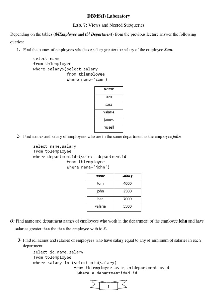 Views and Nested Subqueries | PDF | Table (Database) | Computer Programming