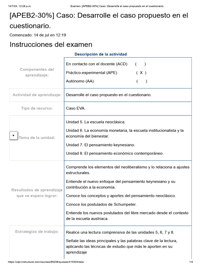 Examen - (APEB2-30%) Caso - Desarrolle El Caso Propuesto en El Cuestionario - B2 | PDF ...