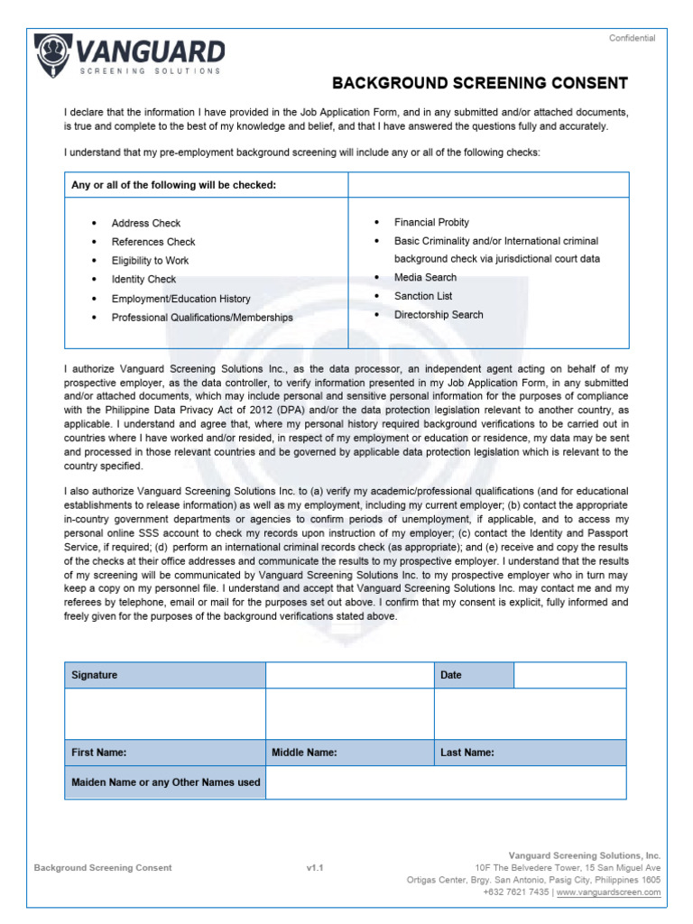Background Screening Consent Form | PDF | Background Check | Privacy