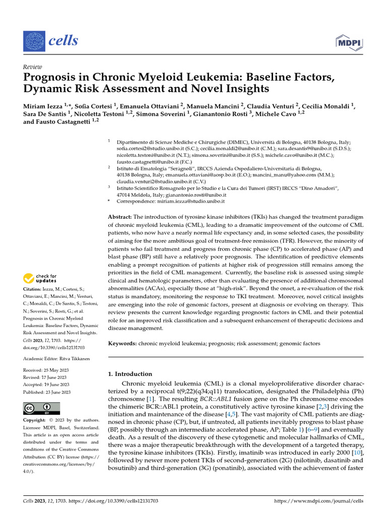 Prognosis in Chronic Myeloid Leukemia - Baseline Factors, Dynamic Risk Assessment and Novel ...