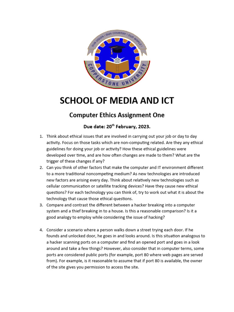Computer Ethics Assignment One | PDF