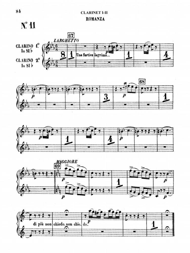 Donizetti - L'elisir D'amore - Clarinets - 1, - 2 | PDF