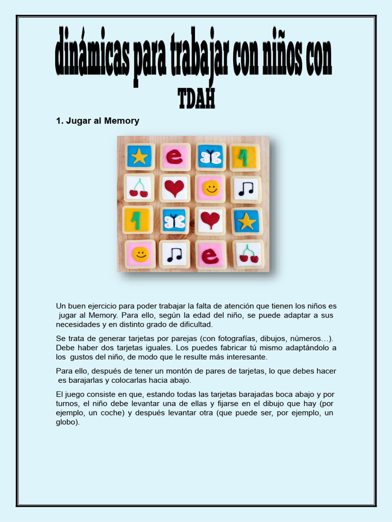Dinamicas para Niños Con TDAH y TEA-1 | PDF | Desorden hiperactivo y ...