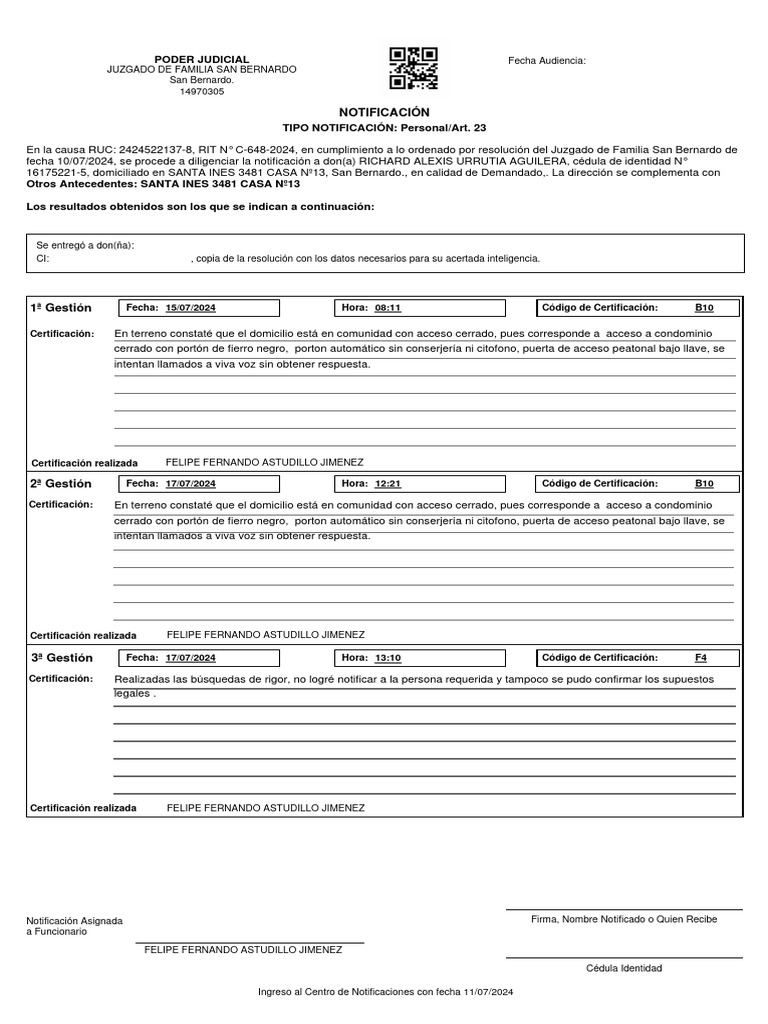 Notificación: Poder Judicial | PDF