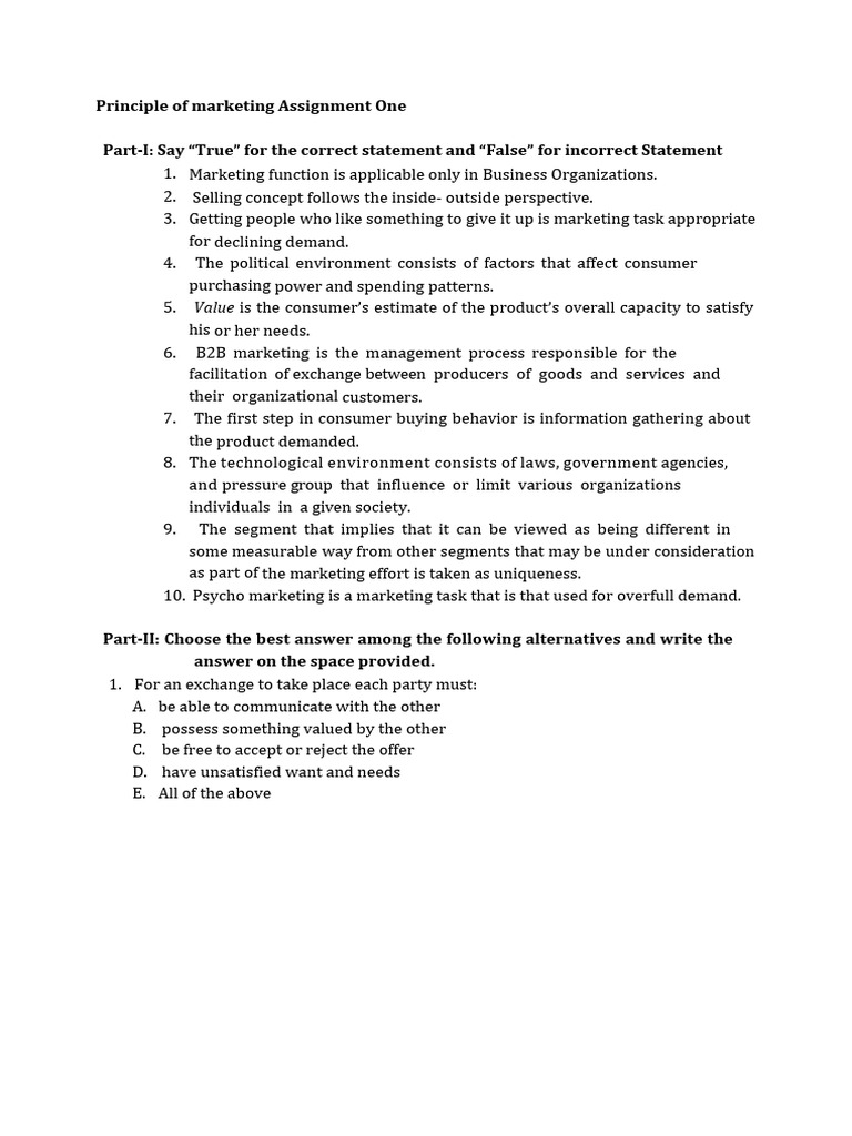 Principle of Marketing Assignment One | PDF | Marketing | Product ...