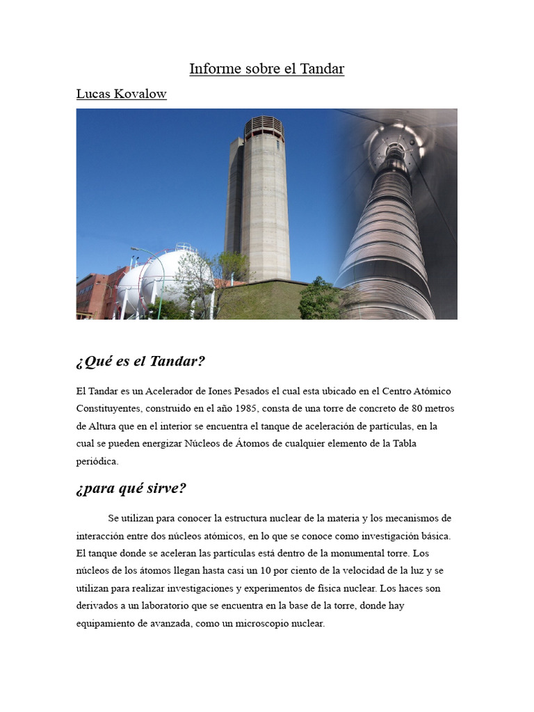 Informe Sobre El Tandar | PDF | Electrón | Ion