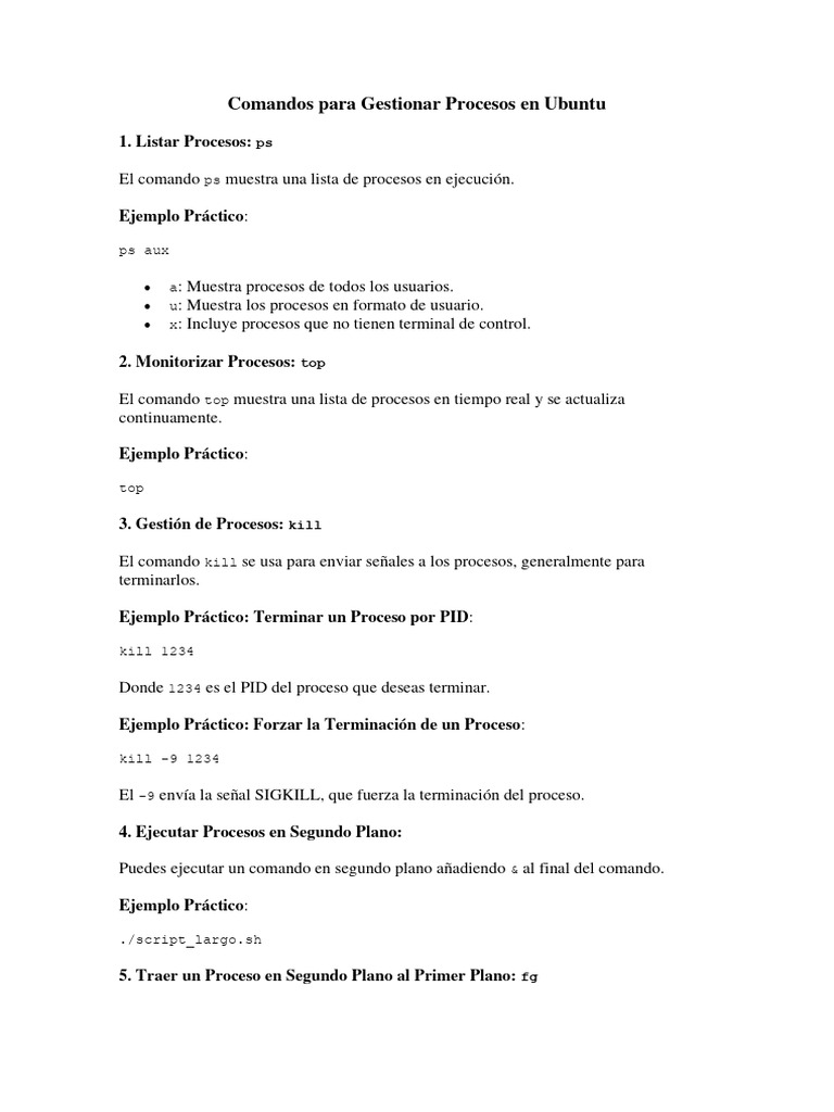 Comandos de Gestión de Procesos en Ubuntu | PDF