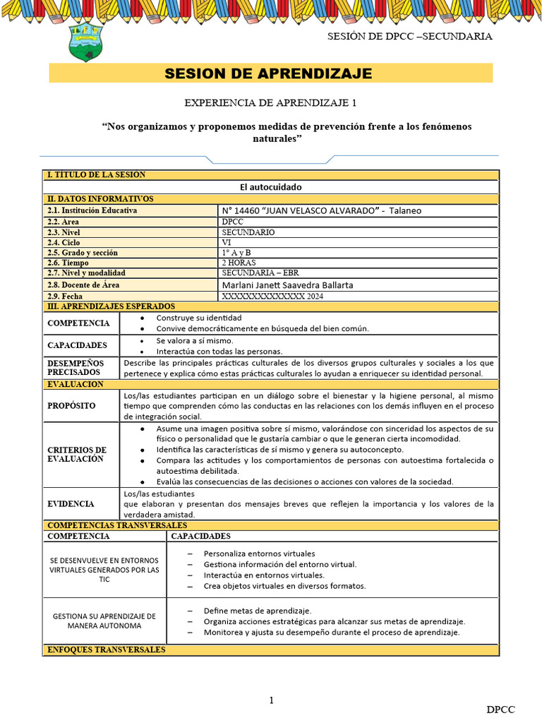 1º Ses Act 3 - DPCC 2024 | PDF | Aprendizaje | Evaluación