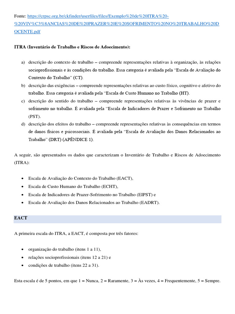 ITRA - Explicação Da Escala & Parâmetros | PDF | Psicologia | Ciências ...