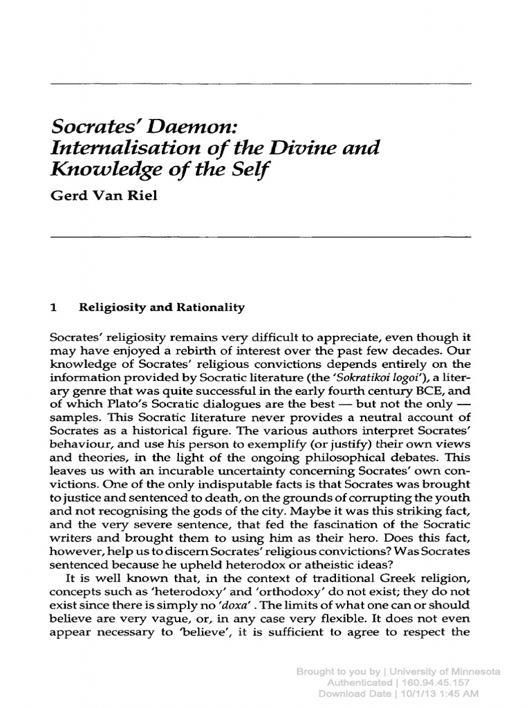 Socrates Daemon Internalisation of the Divine and Knowledge of the Self ...
