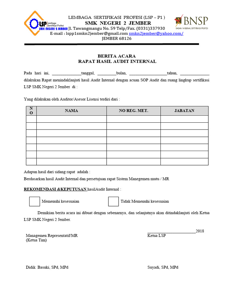 03. Berita Acara Hasil Audit Internal | PDF