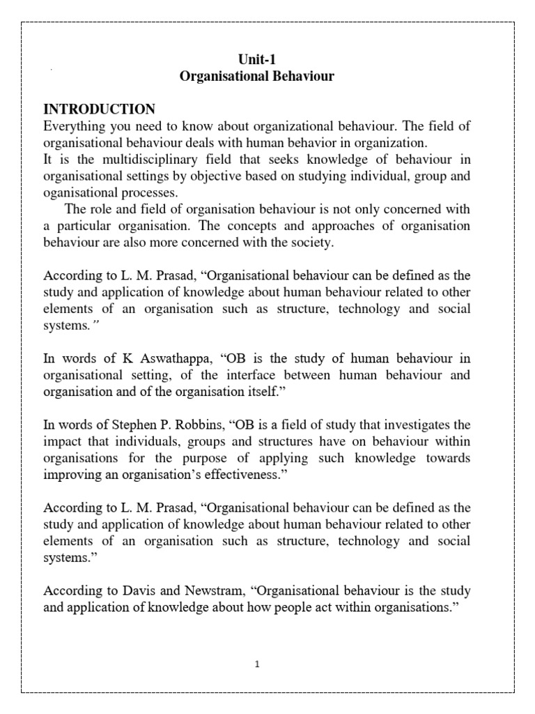 Introduction of OB Unit 1 | PDF | Organizational Behavior | Psychology