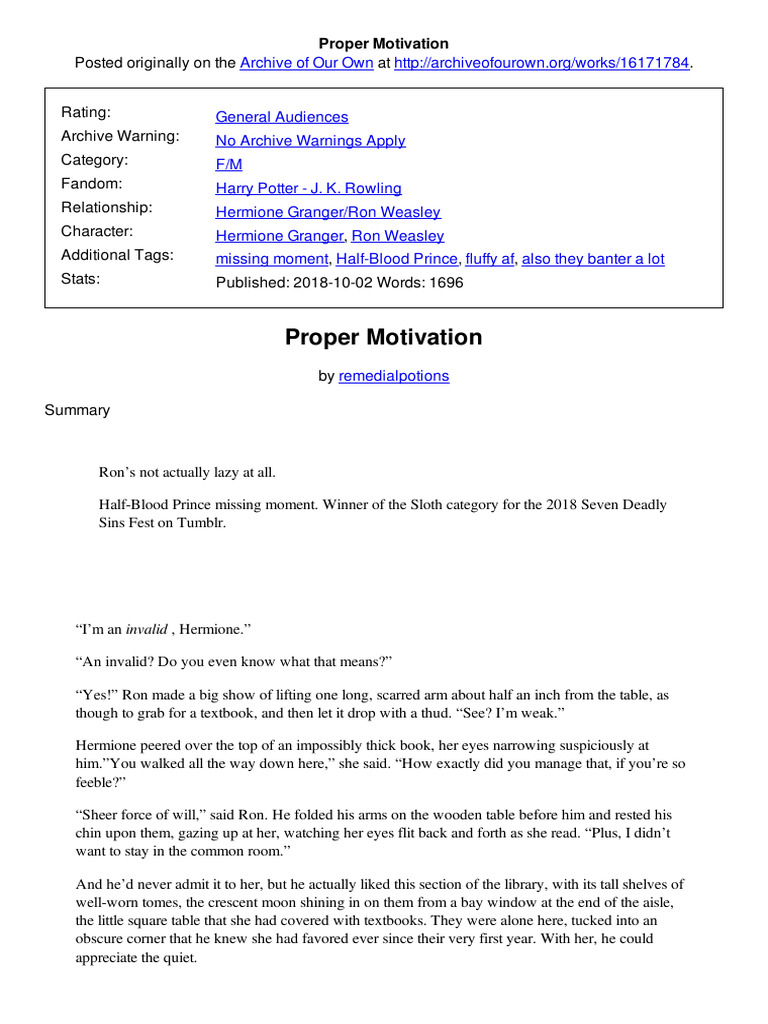 Proper Motivation | PDF | Harry Potter | Contemporary Fantasy Novels