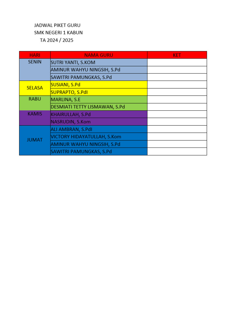 Jadwal Mapel 2024 - 2025 SMT 1 | PDF