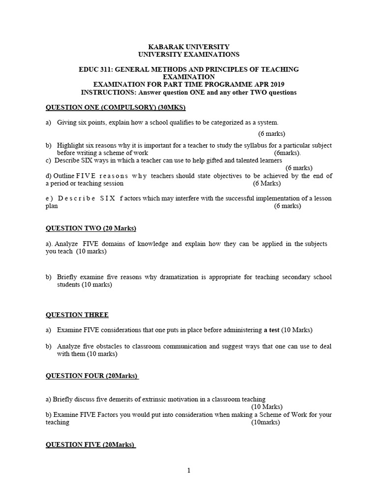 Educ 311 General Methods and Principles of Teaching - Kabarak ...