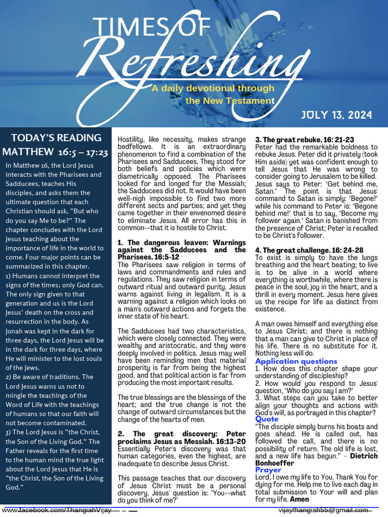 Times of Refreshing July 13 | PDF | Jesus | Saint Peter