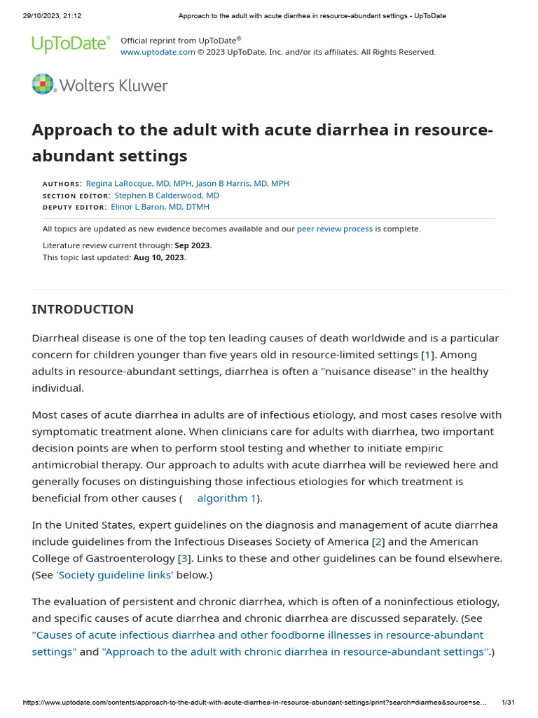 Approach To The Adult With Acute Diarrhea in Resource-Abundant Settings - UpToDate | PDF ...