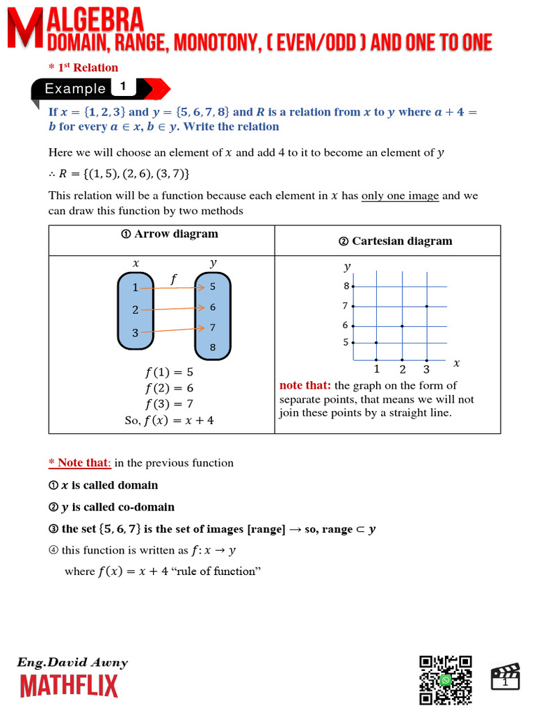 Domain, Range, Monotony Type and One To One Graphically | PDF ...